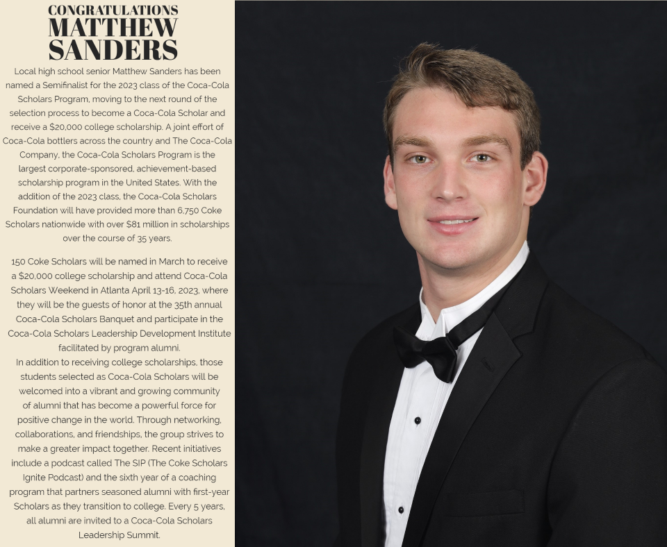 Matthew Sanders Named Coca-Cola Semifinalist | North Laurel High School